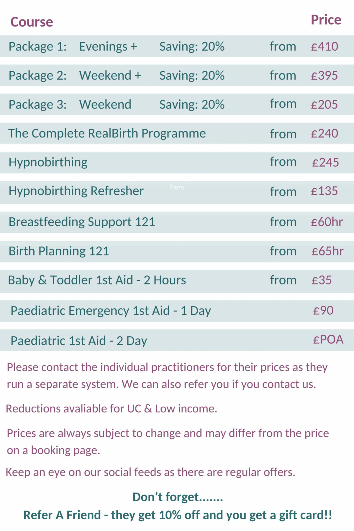 The Real Birth Studio - Prices and Packages - Hereford
